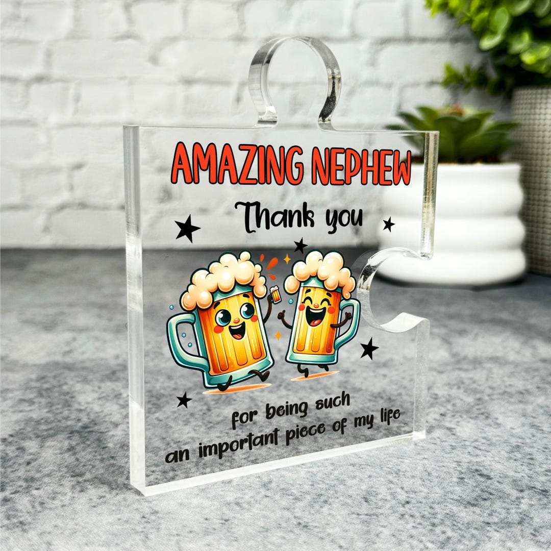 Gift for Nephew Thank You Happy Funny Beer Puzzle Piece Keepsake Plaque ...
