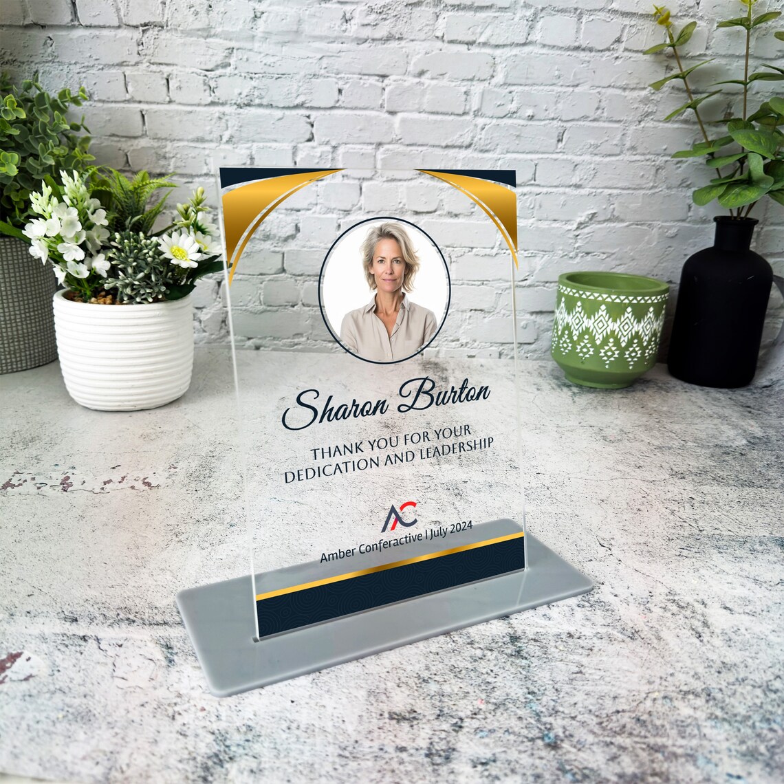 Thank You Service Award Gold Dark Navy Photo Gift Employee Personalised ...