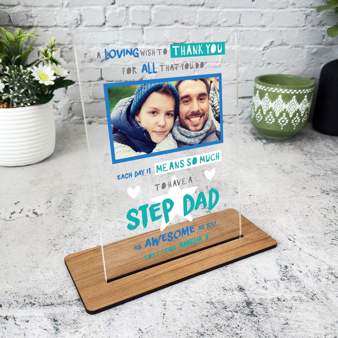 Gift for Step Dad Poem Blue Photo Personalised Acrylic Plaque ...
