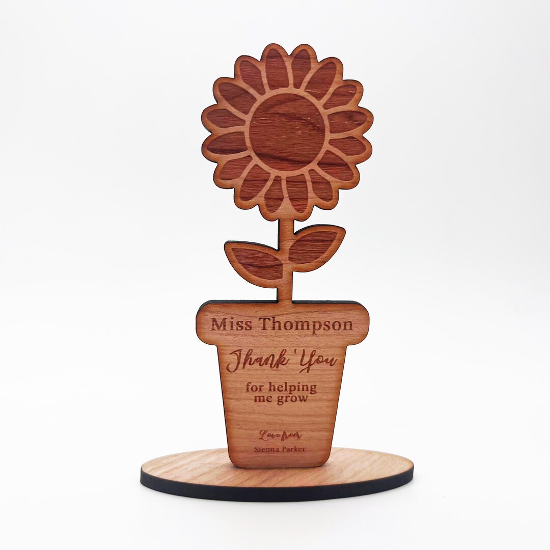 Wood Thank You Teacher Flower Pot School Leavers Keepsake Personalised ...