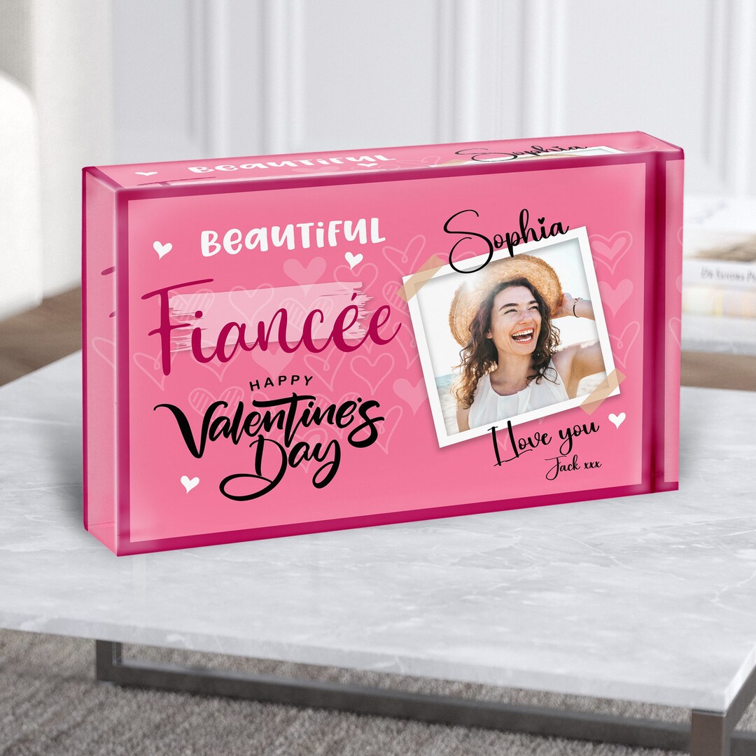 Fiancee Valentine's Gift Pink Background Photo Frame Personalised ...