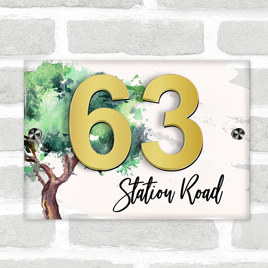 Oak English Forest Tree 3D Acrylic House Address Sign Door Number ...
