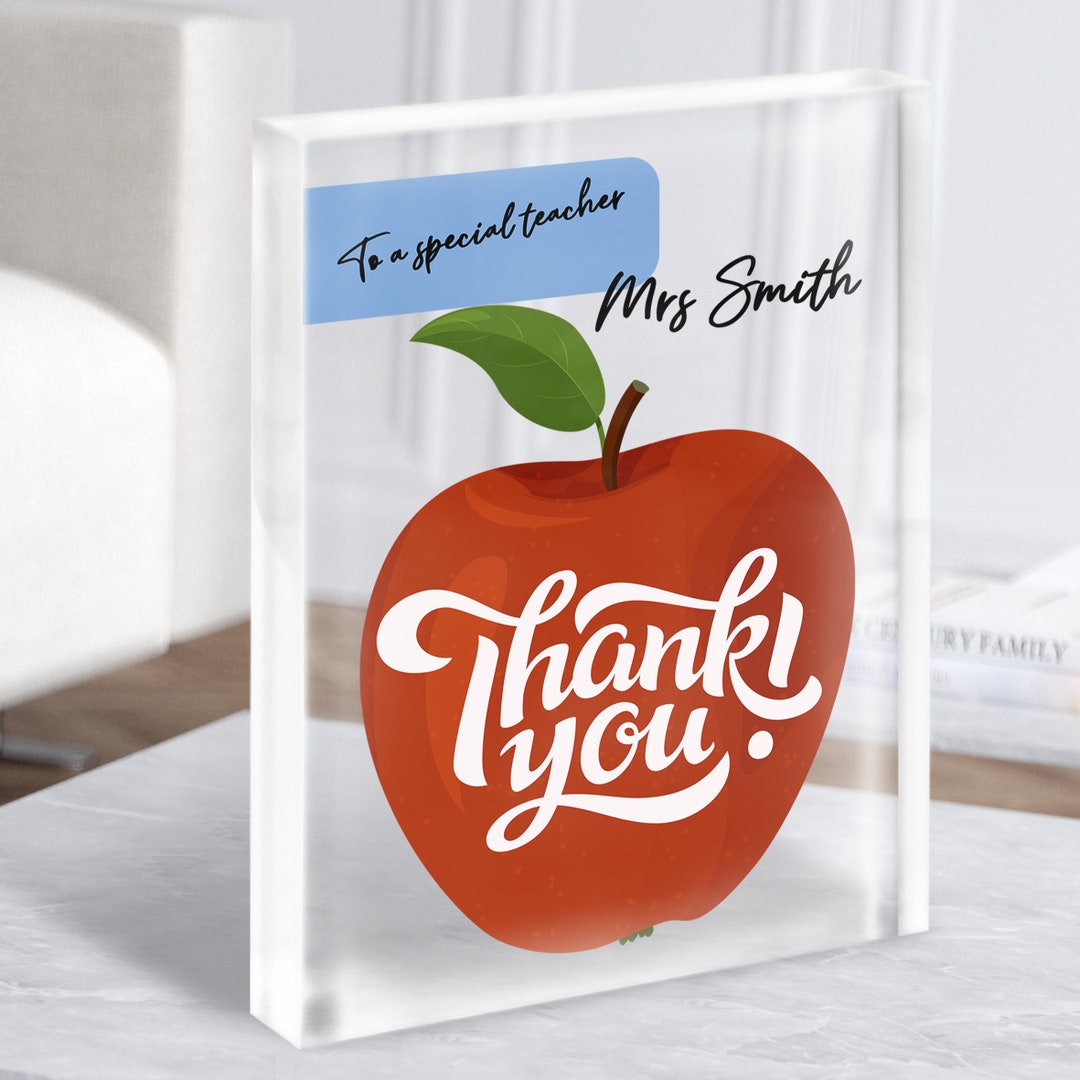 Red Apple Teacher Thank You Card School Gift Acrylic Block ...