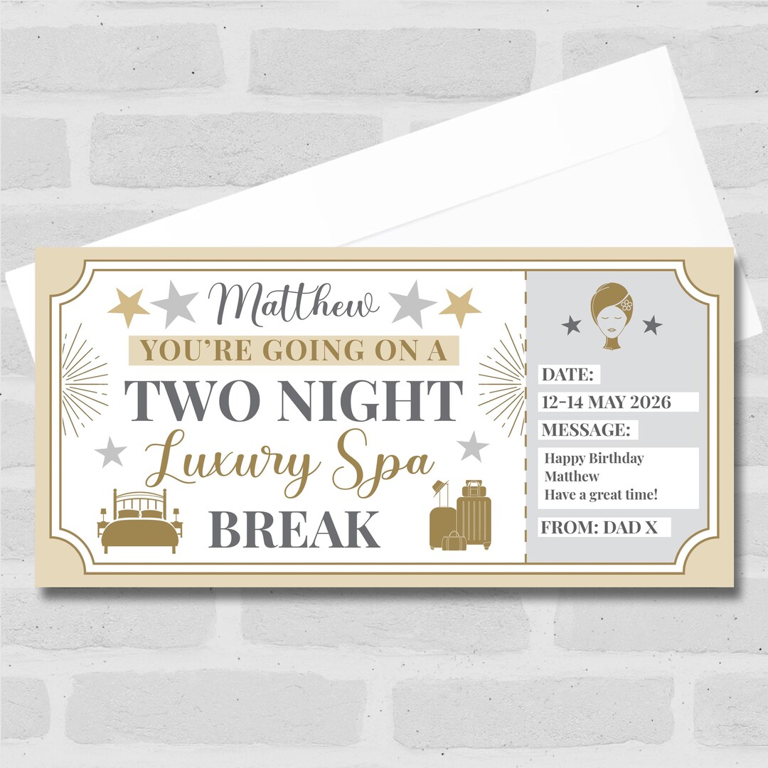Two Night Luxury Spa Break Personalised Gift Voucher Surprise Holiday ...