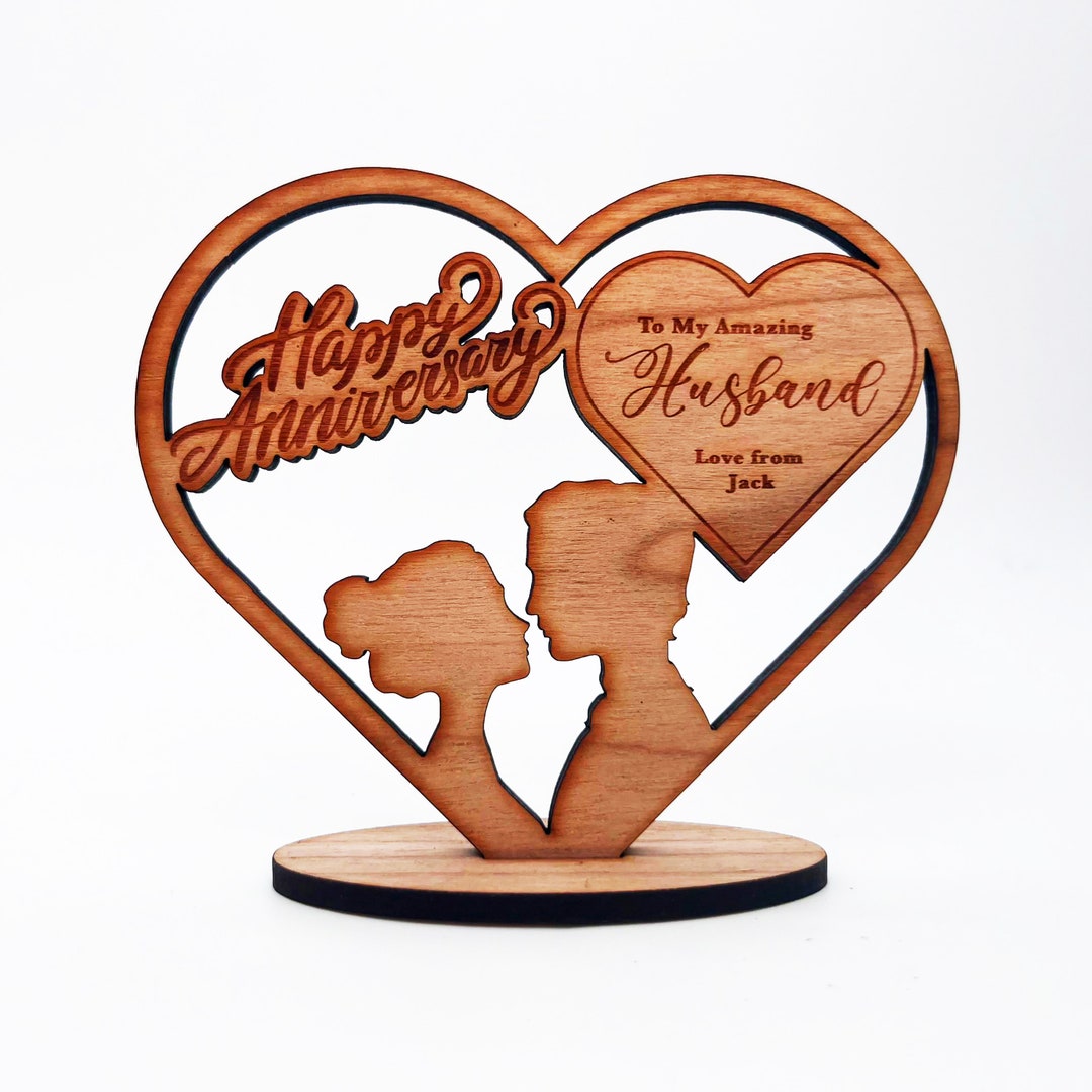 Wood Happy Wedding Anniversary Couple Heart Husband Keepsake ...