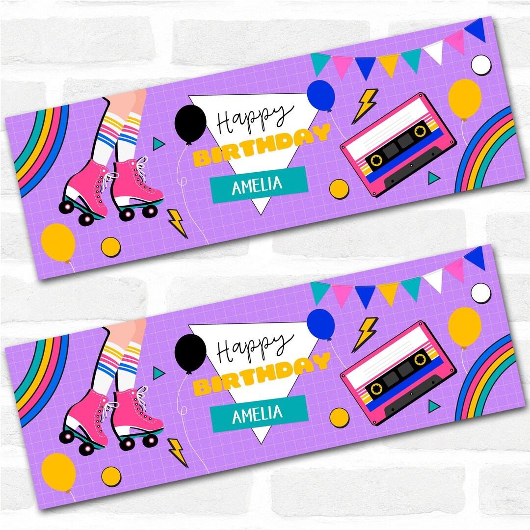 Personalised Party Banner for Birthday Female 1980's Theme Purple ...
