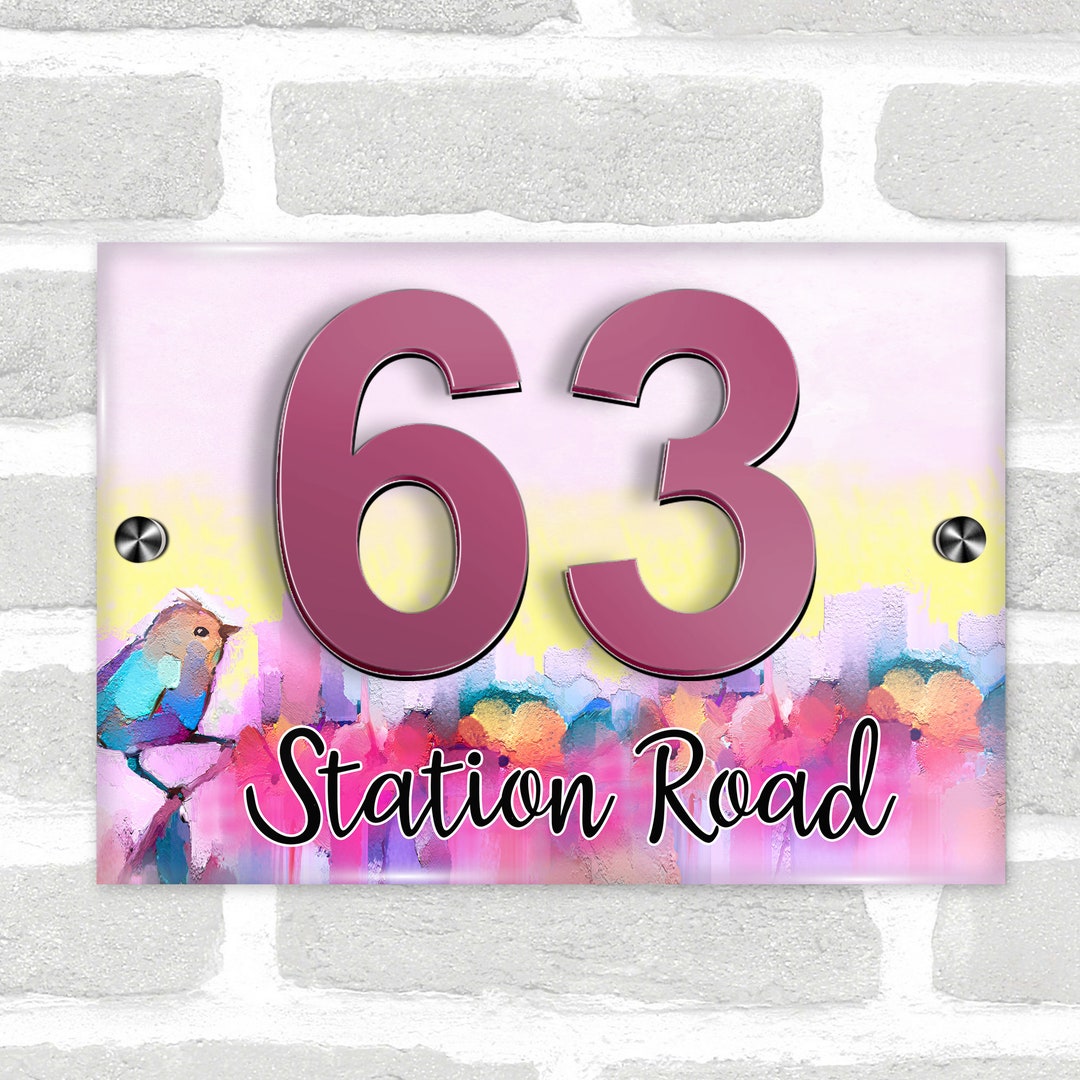 Abstract Bird Pink Purple Paint Effects 3D Modern Acrylic Door Number ...