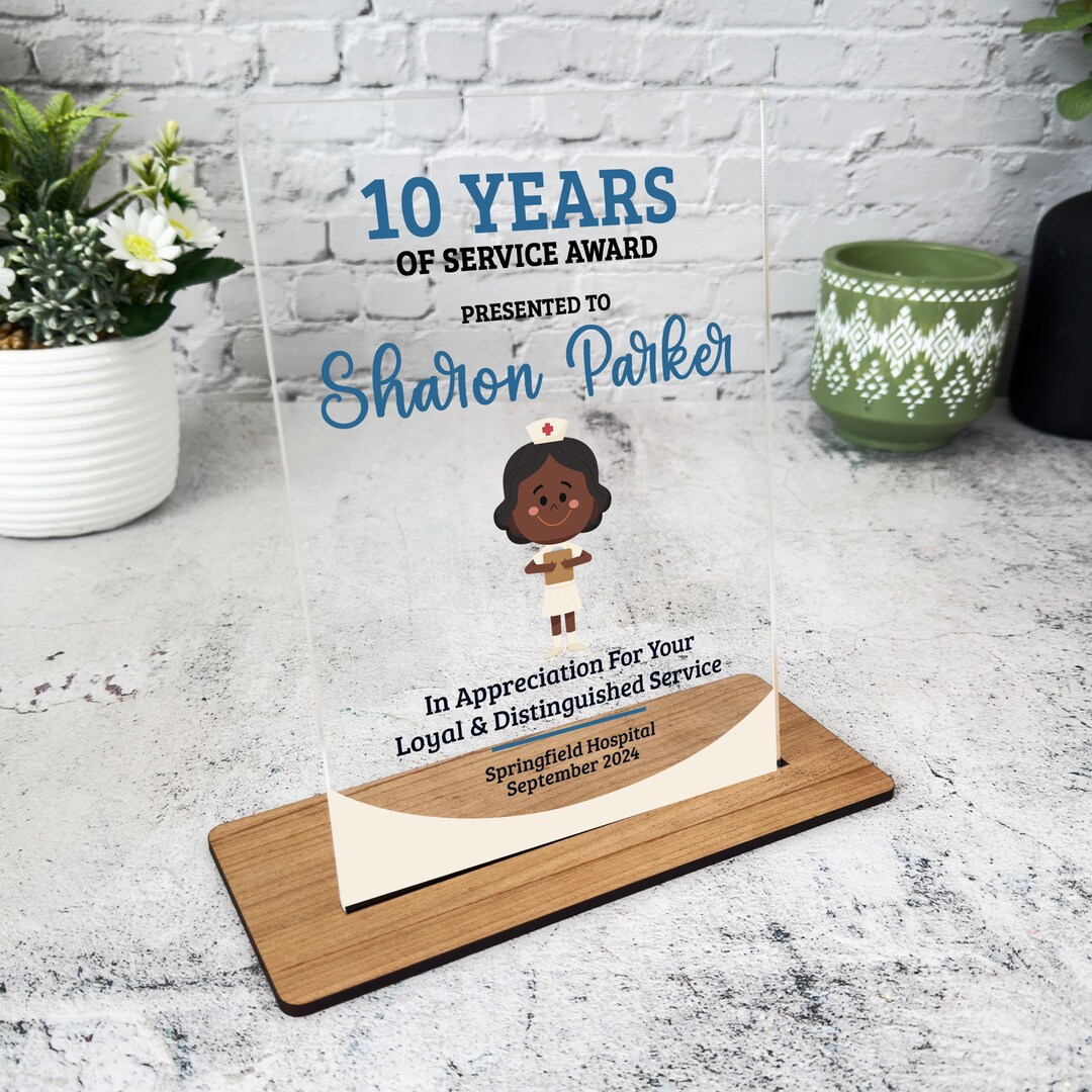 10 Years of Service 10th Anniversary Dark Skin Nurse Gift for Employee ...