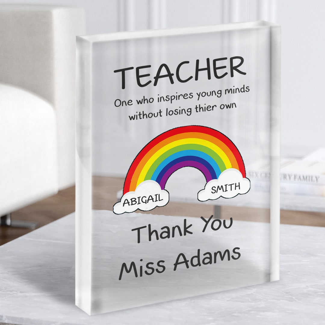 Rainbow Inspire Quote Thank You Teacher Personalised Gift Acrylic Block ...
