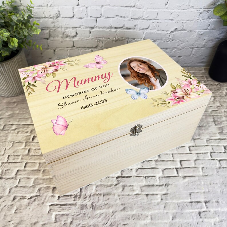 Mummy Pink Butterflies Photo Frame Memorial Personalised Wooden ...