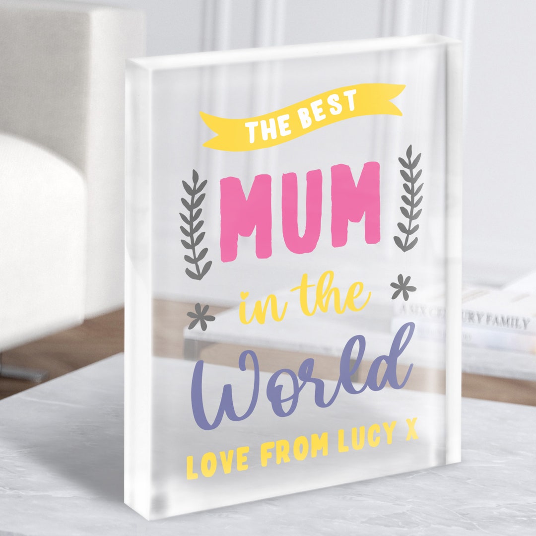 The Best Mum in the World Typographic Personalised Acrylic Block ...