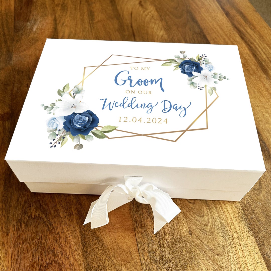 Groom Husband Blue White Rose Gold Frame Personalised Wedding Day Gift ...