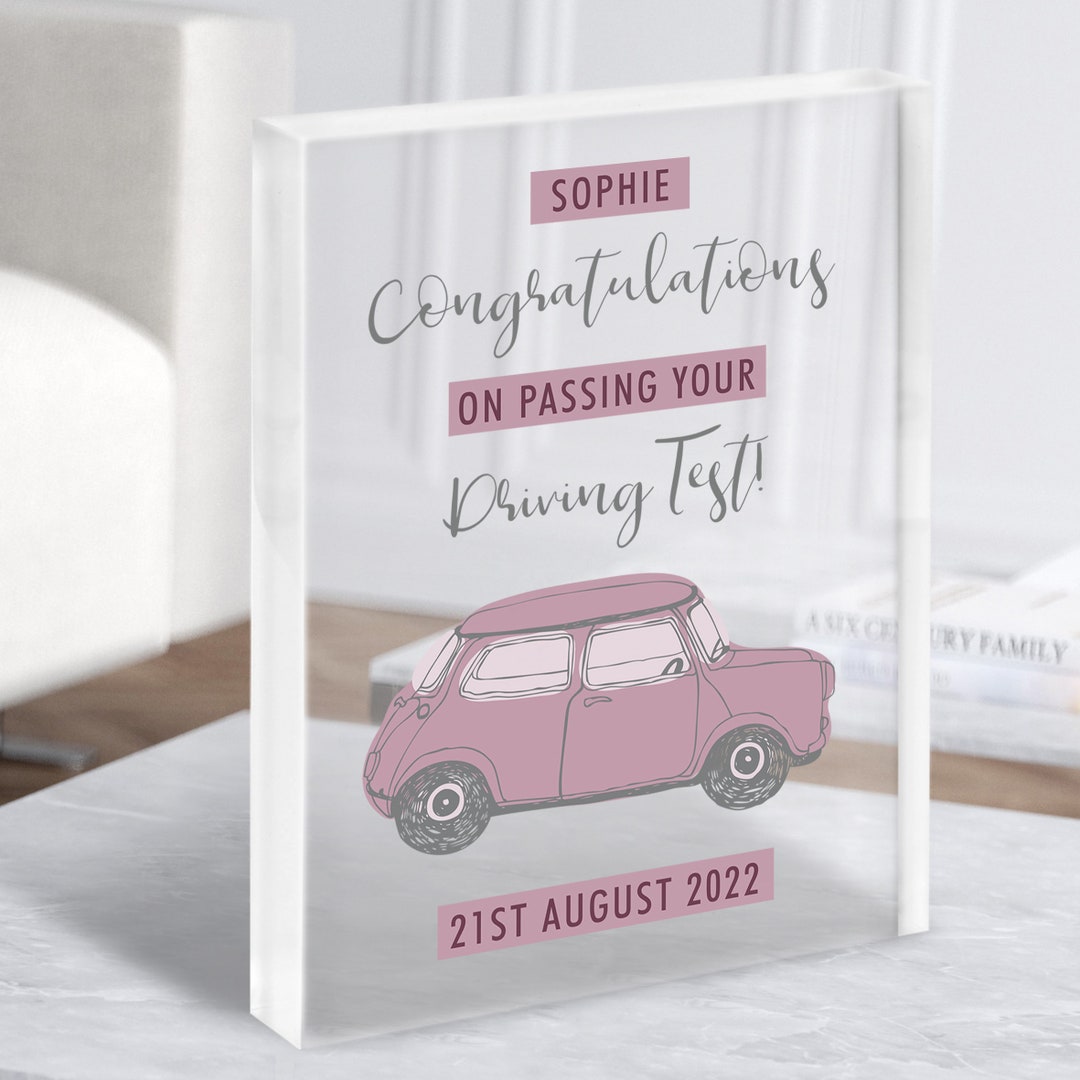 Passing Driving Test Congratulations Pink Car Personalised Gift Acrylic ...