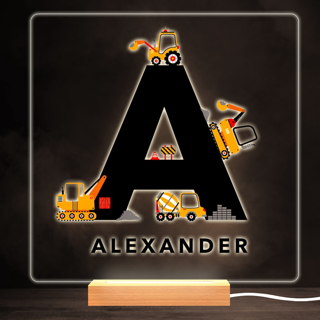 Construction Vehicles Alphabet Letter A Square Personalised Gift Night ...