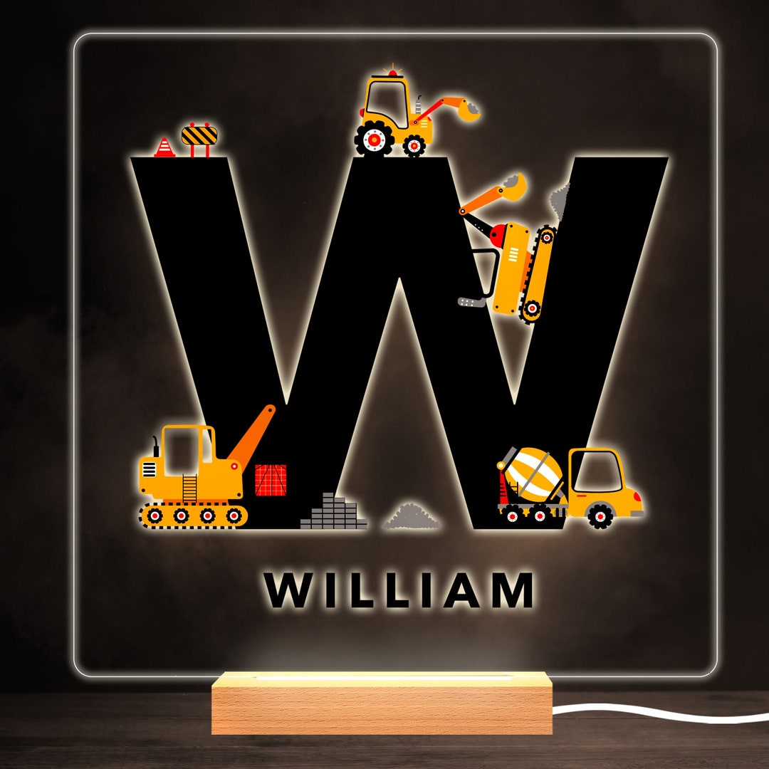Construction Vehicles Alphabet Letter W Square Personalised Gift Night ...