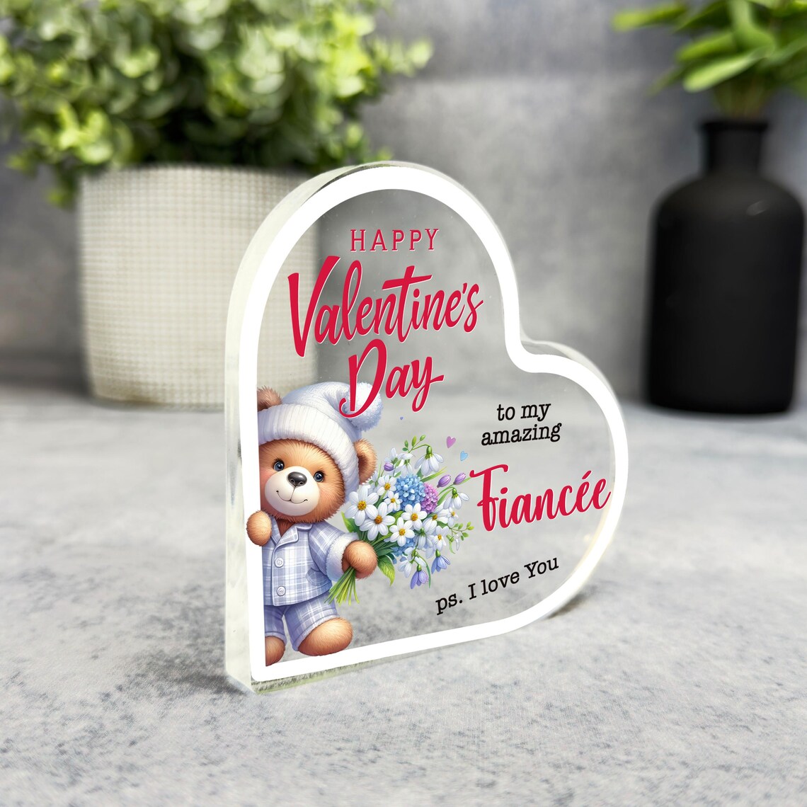 Gift for Valentine's Day for Fiancée Teddy Bear Keepsake Side Heart ...