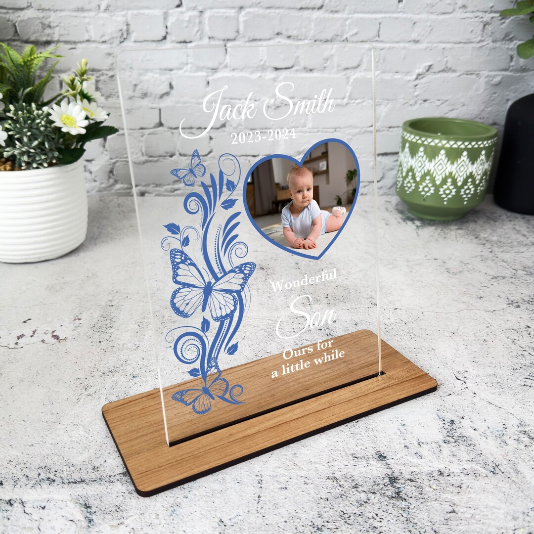 Son Blue Butterflies Heart Photo Memorial Keepsake Gift Personalised ...