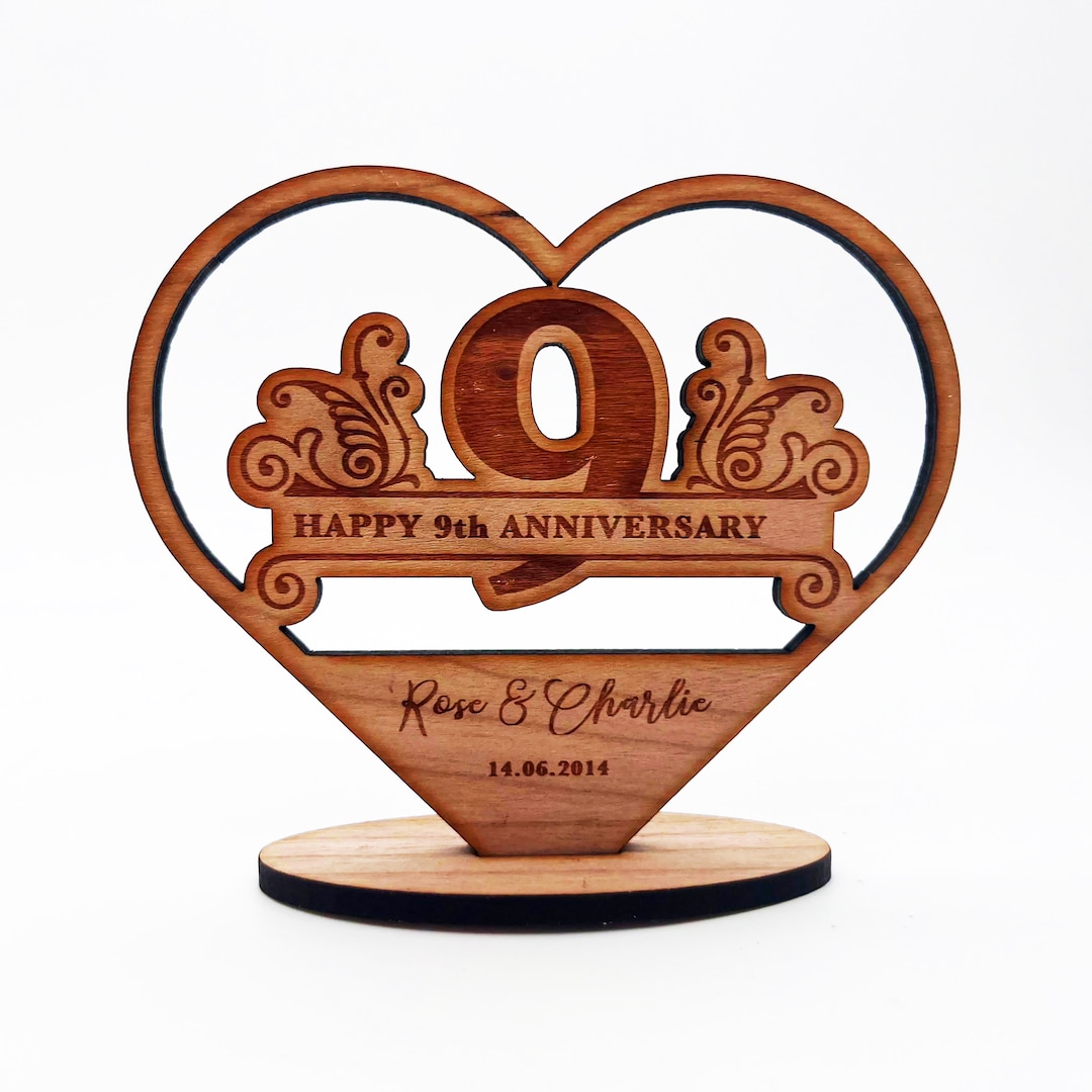 Happy 9th Heart Wedding Anniversary Floral Heart Keepsake Personalised ...