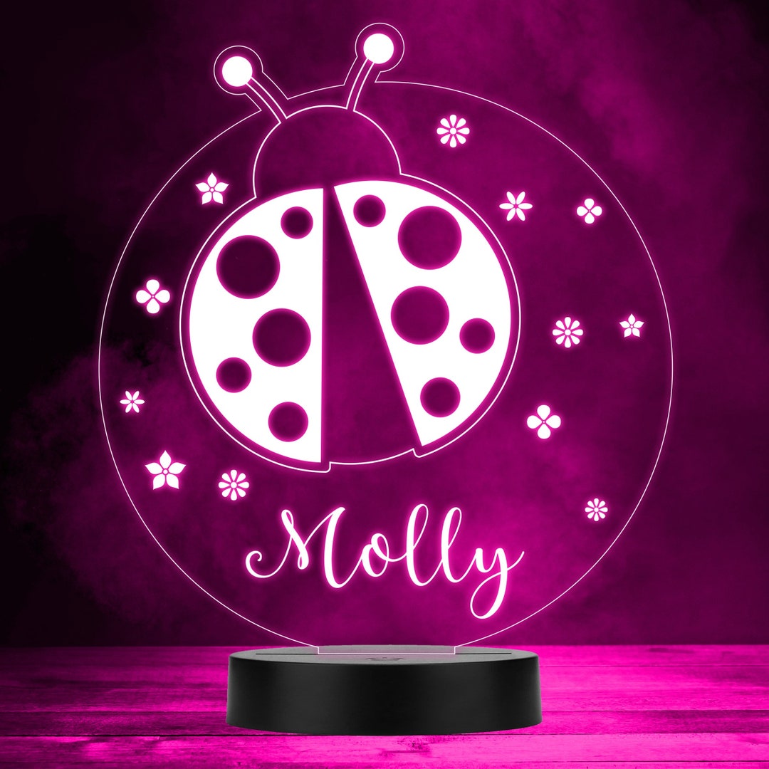 Ladybug Floral Pattern Colour Changing Personalised Gift LED Lamp Night ...