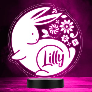 Cute Bunny & Flowers Colour Changing Led Lamp Personalised Gift Night ...
