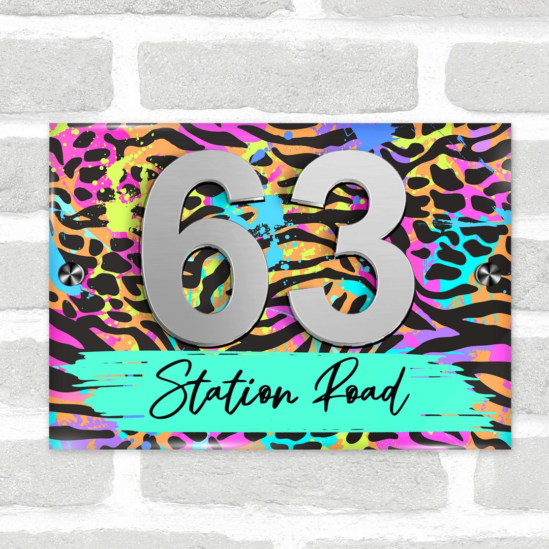 Bright Colourful Animal Print 3D Acrylic House Address Sign Door Number ...