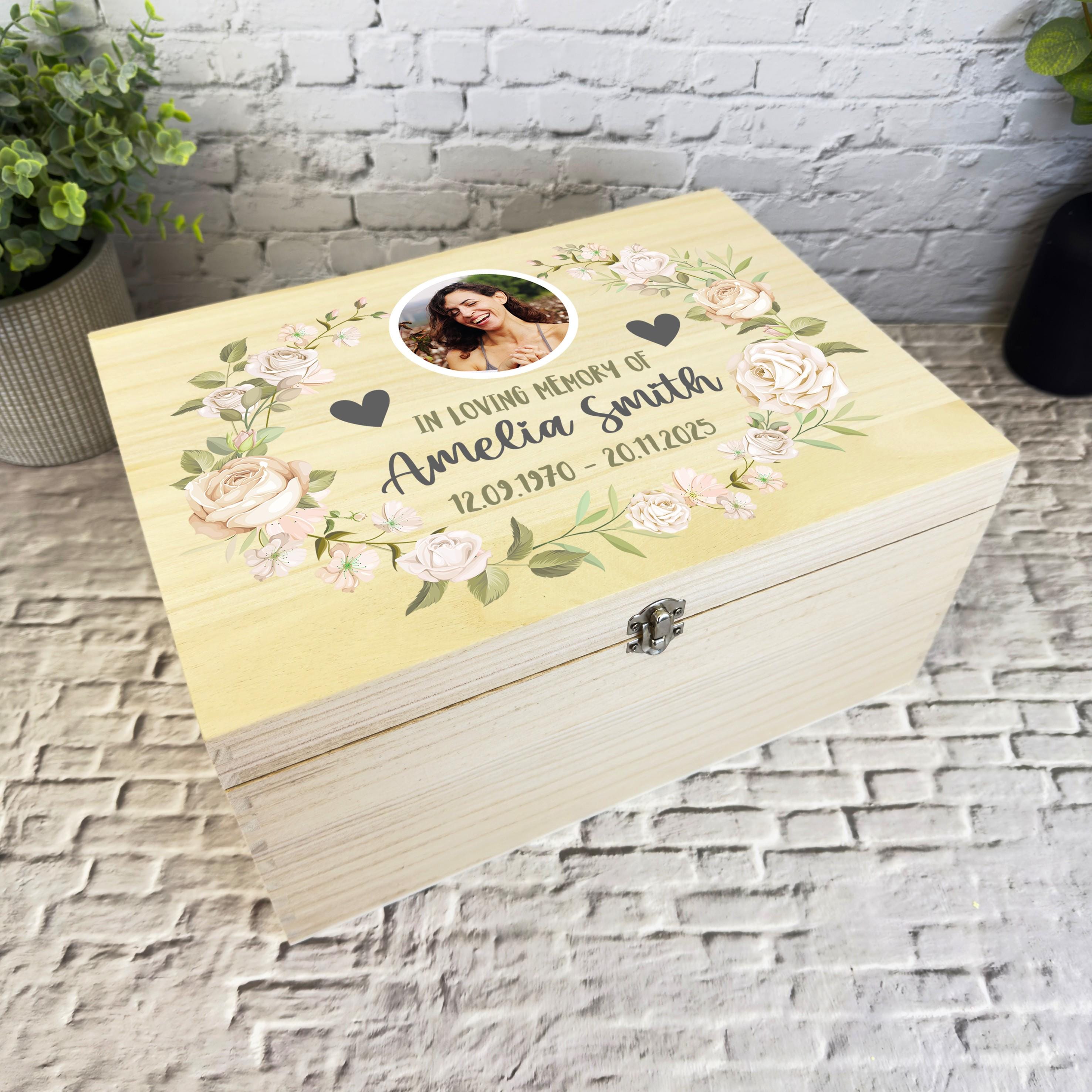 In Loving Memory White Flowers Photo Memorial Personalised Wooden ...