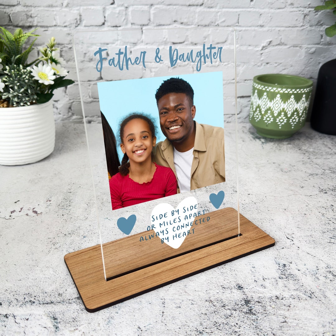 Father and Daughter Heart Photo Blue Gift for Dad Personalised Acrylic ...