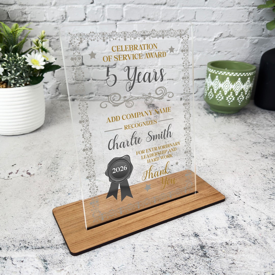 Celebration of Service Award Grey Gold Gift Employee Personalised Gift ...