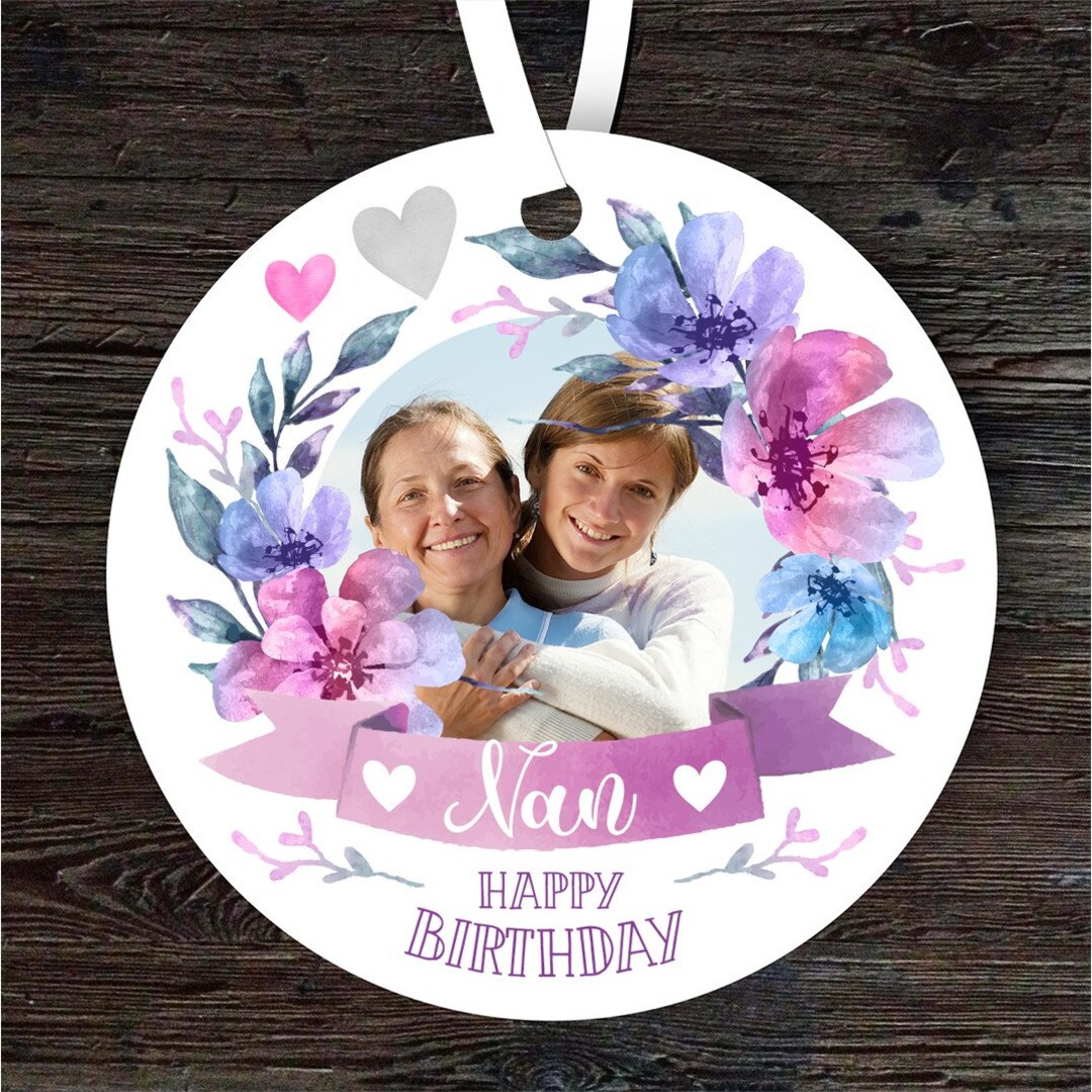 Nan Happy Birthday Gift Flower Wreath Purple Round Personalised Hanging ...