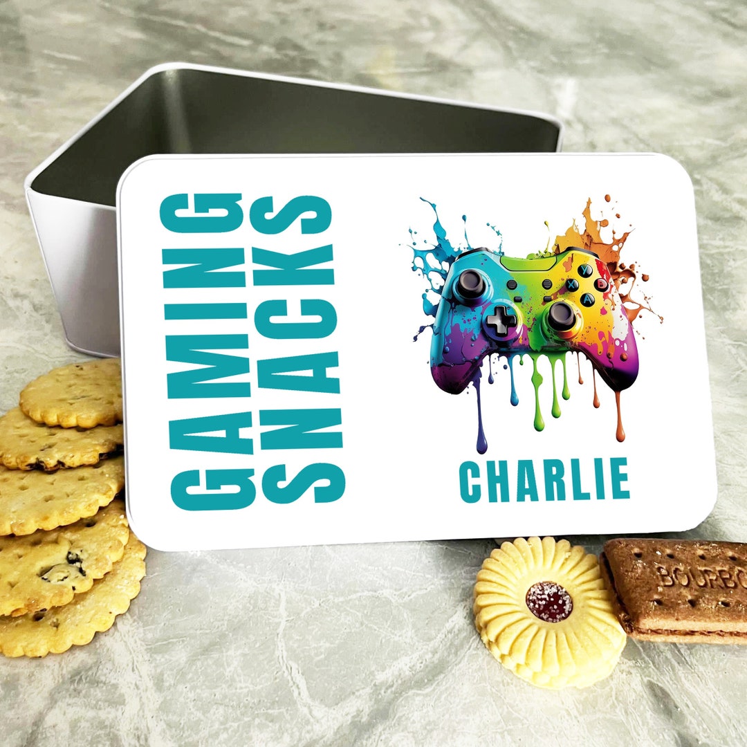 Paint Splash Gaming Snacks Controller Rectangle Personalised Treat Tin ...
