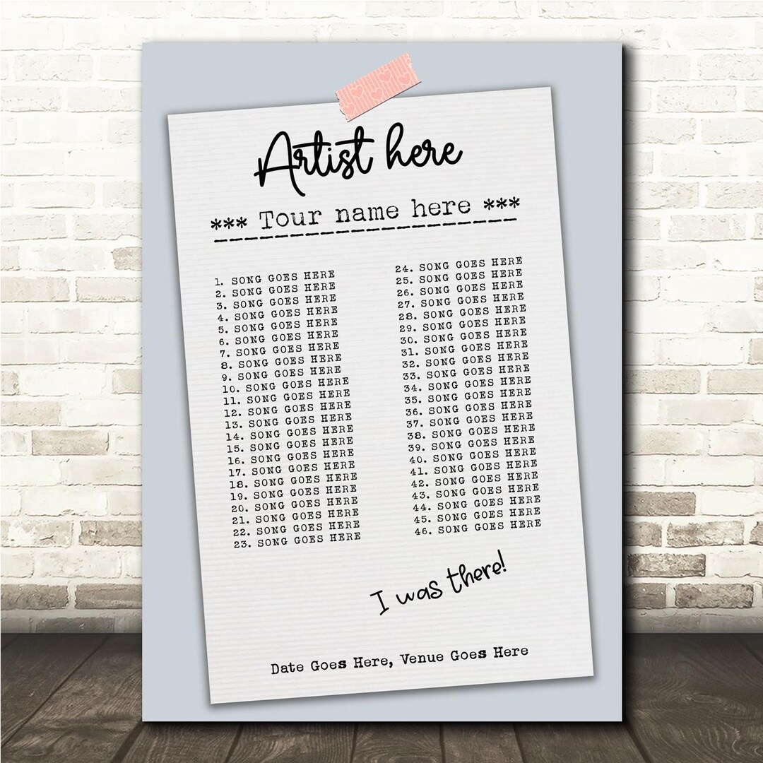Concert Setlist Poster Print Canvas Vintage Paper - Any Artist Date Gig ...