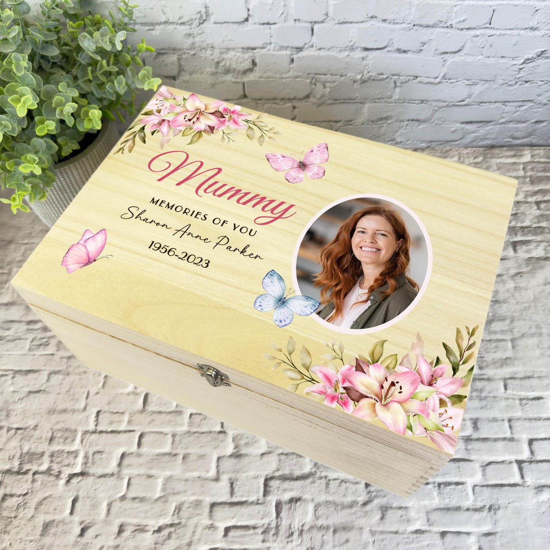 Mummy Pink Butterflies Photo Frame Memorial Personalised Wooden ...