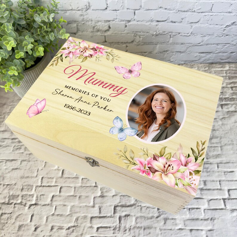 Mummy Pink Butterflies Photo Frame Memorial Personalised Wooden ...