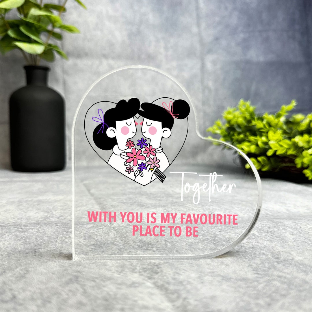 Custom Ornament Funky Lesbian Gay Couple Illustration Heart Plaque ...