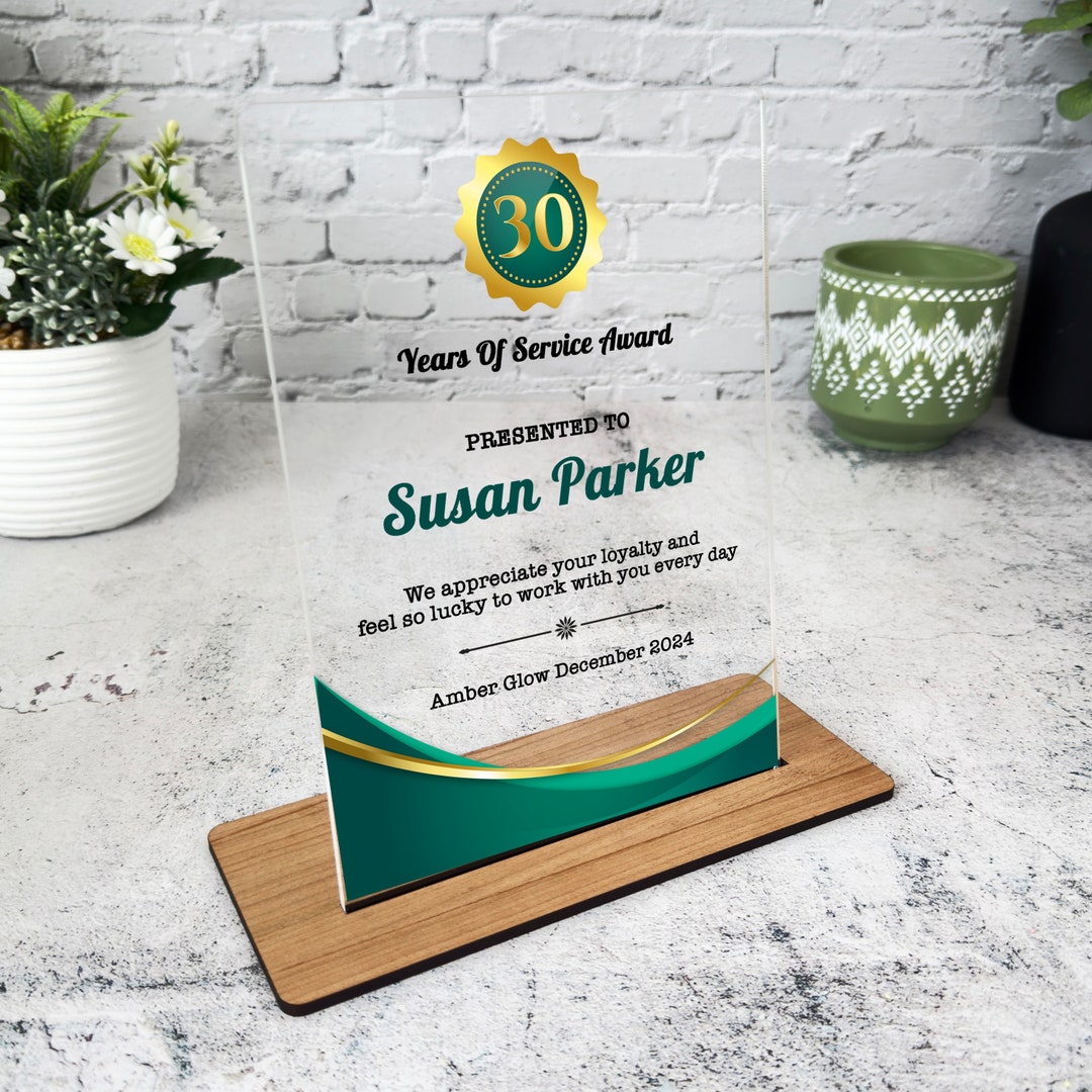 30 Years Service 30th Anniversary Gold Green Gift Employee Personalised ...