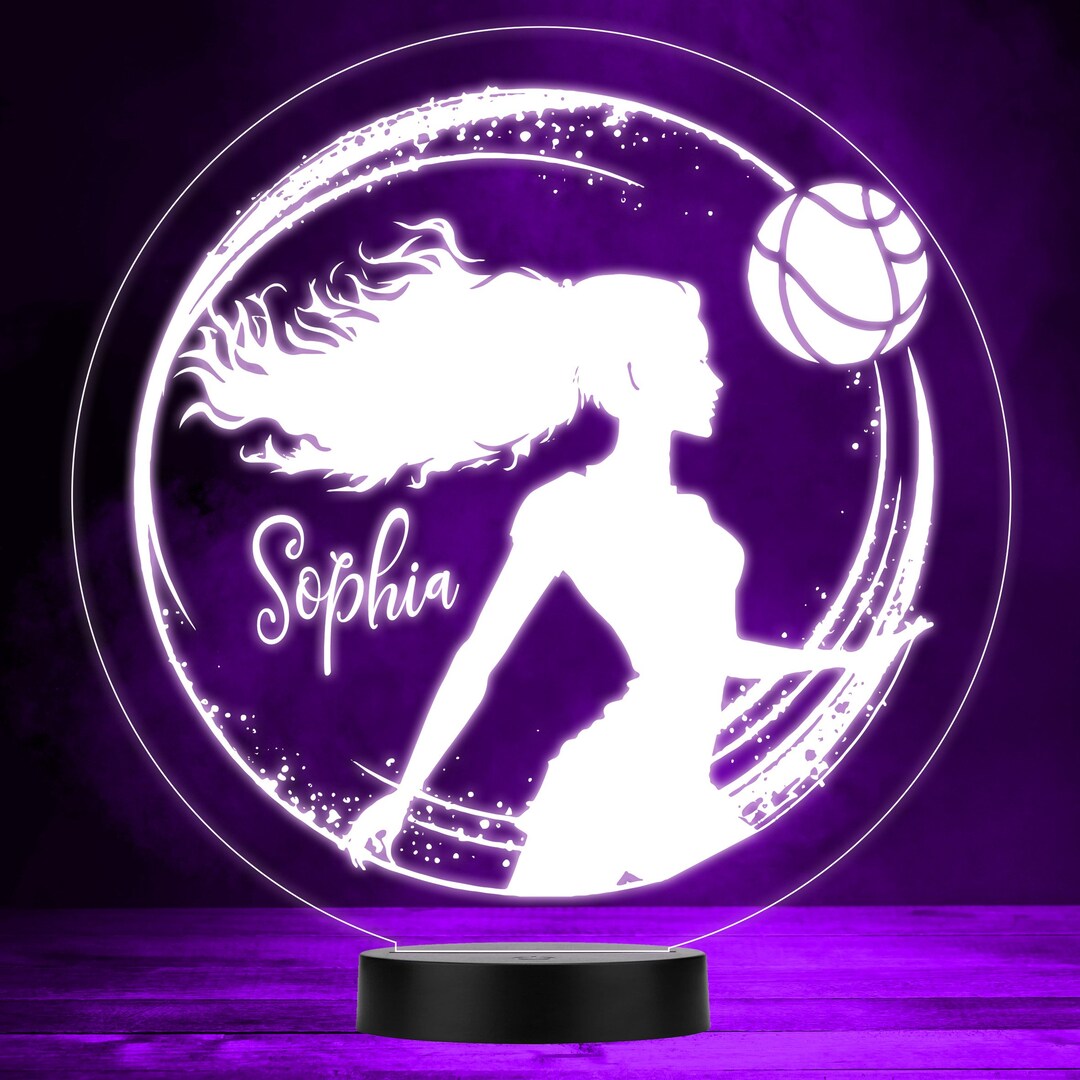 Silhouette of Netball Player Long Hair Round Sports Fan LED Colour ...
