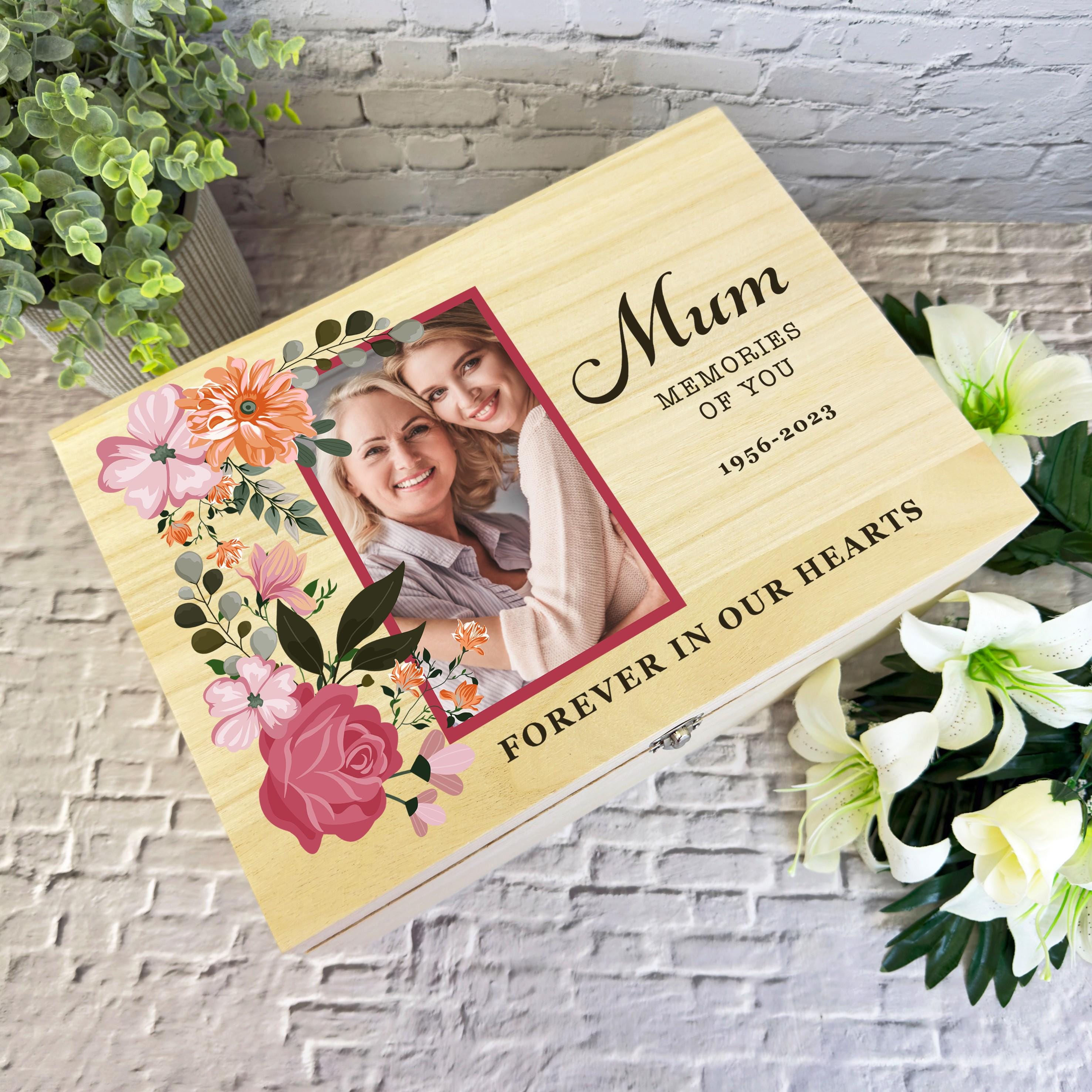 Mum Floral Photo Frame Memorial Personalised Storage Wooden Memory ...
