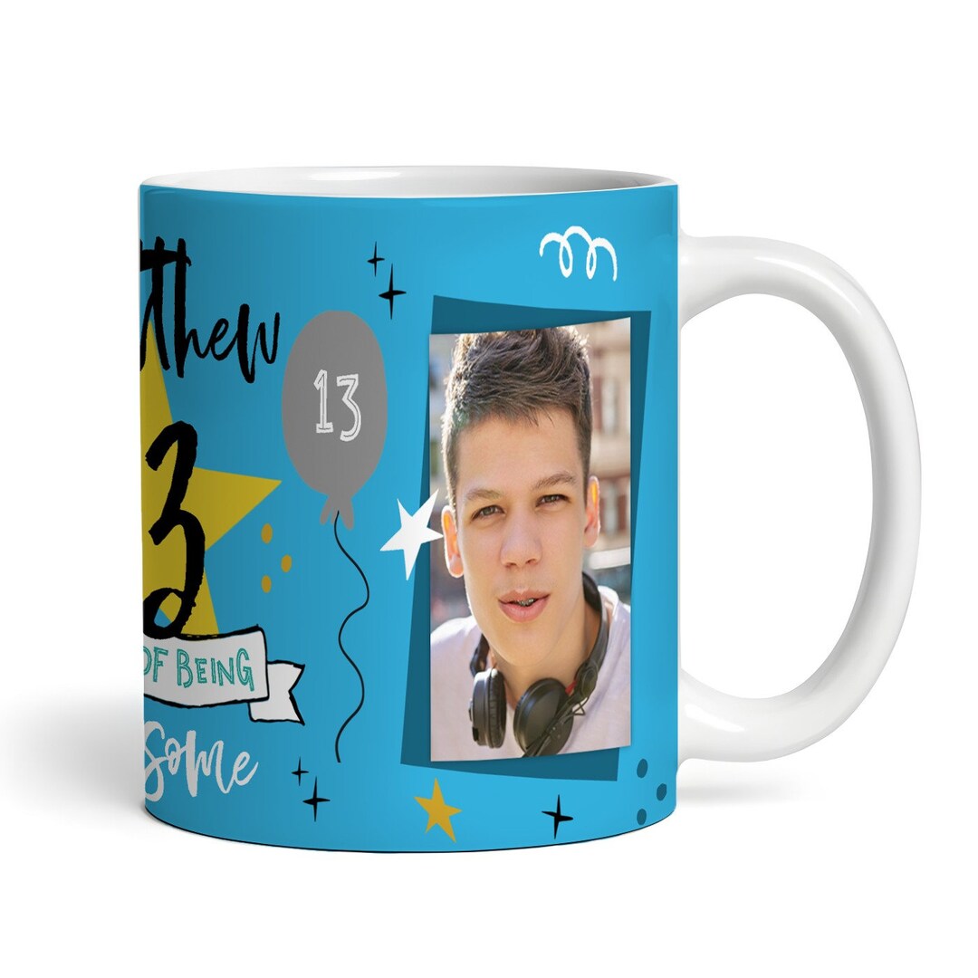 13 Years Photo Blue 13th Birthday Gift for Teenage Boy Personalised Mug ...