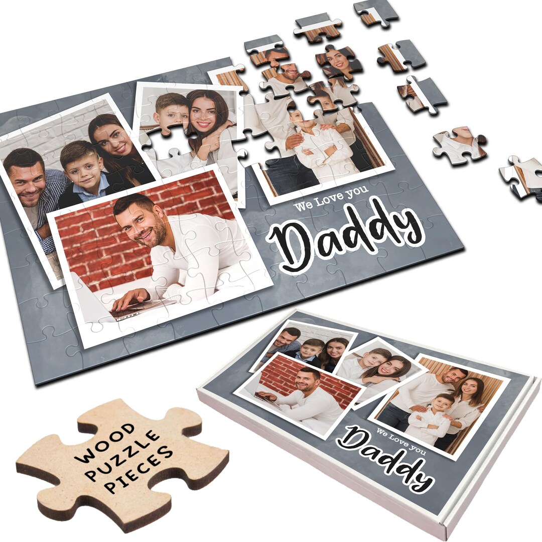Gift for Dad Daddy Grey Photo Collage Custom Personalised Wooden Jigsaw ...