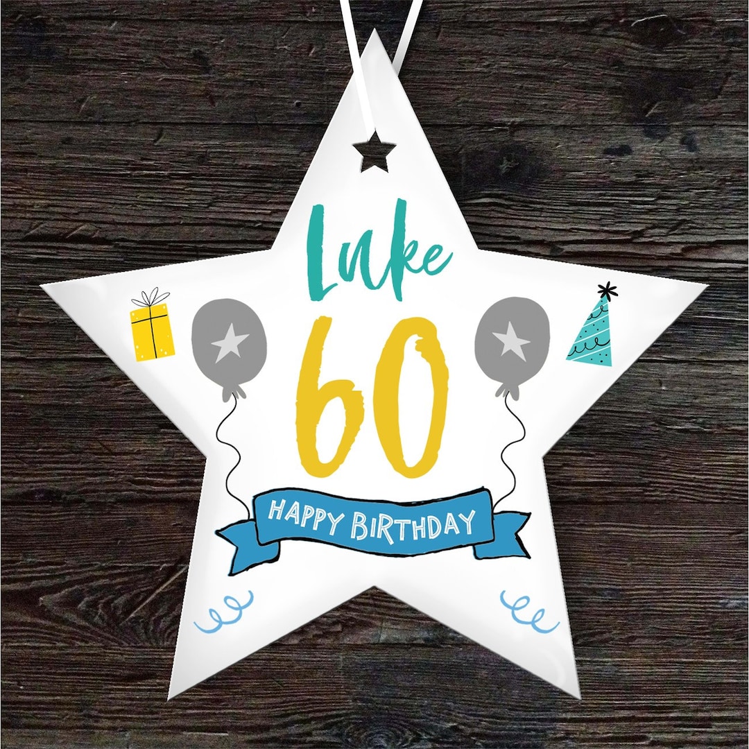 60th Birthday Star Blue & Grey Star Personalised Gift Keepsake Hanging ...