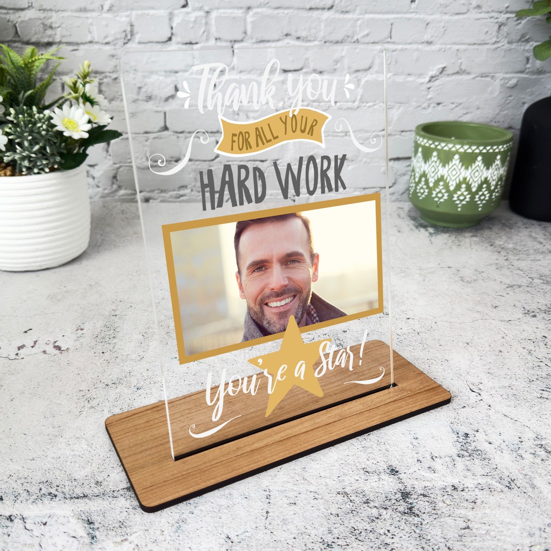 Hard Work Thank You Star Gold Photo Job Gift Employee or Colleague ...