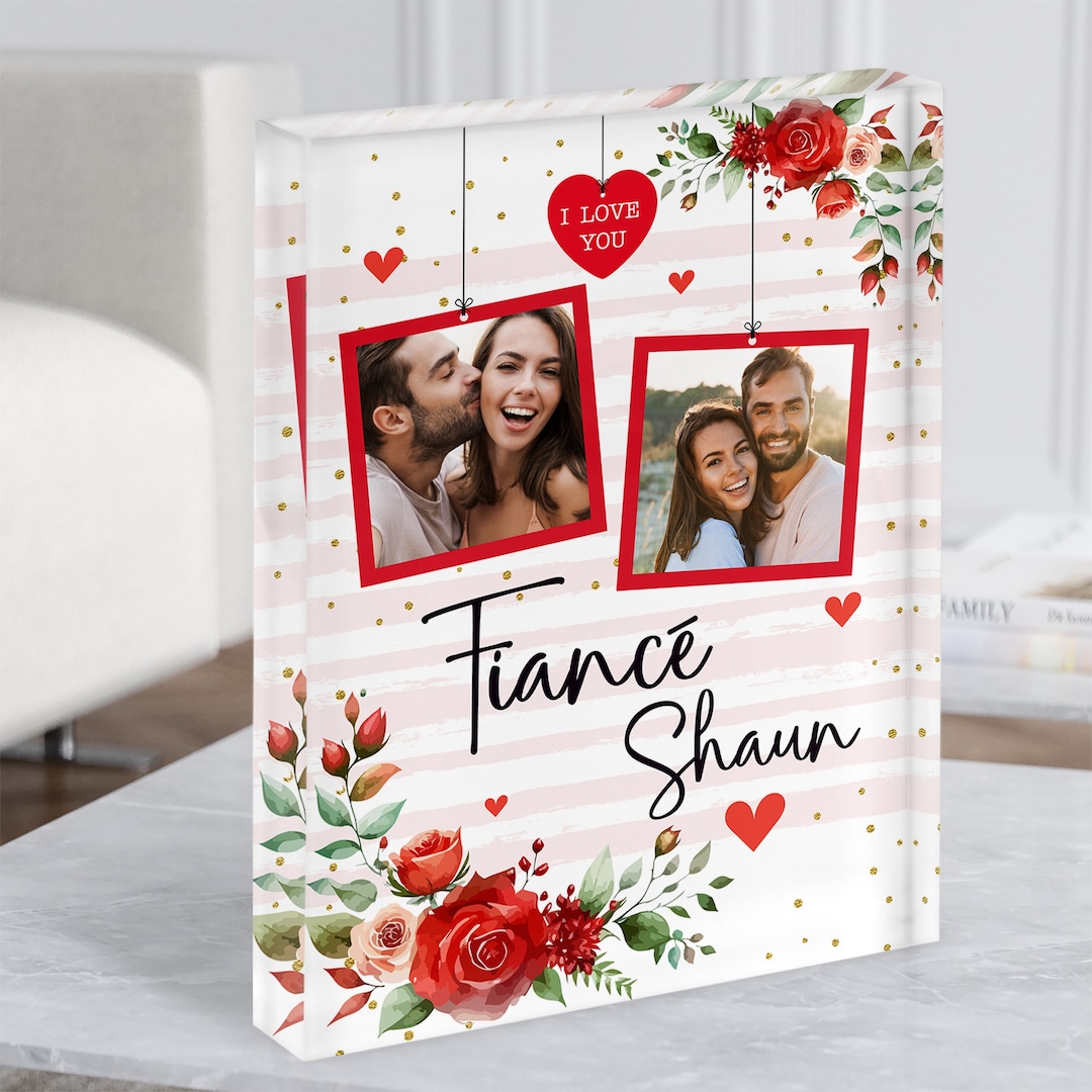 Gift for Fiance Floral Red Hanging Photo Frames Personalised Acrylic ...