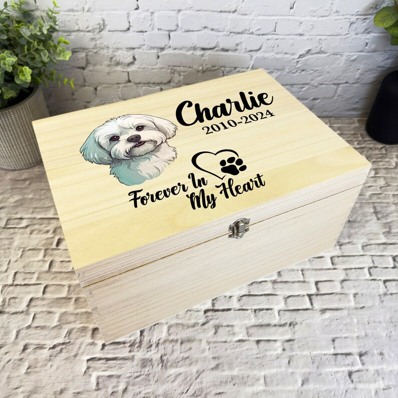 Maltese Dog Paw Print Heart Pet Memorial Personalised Wooden Memory ...