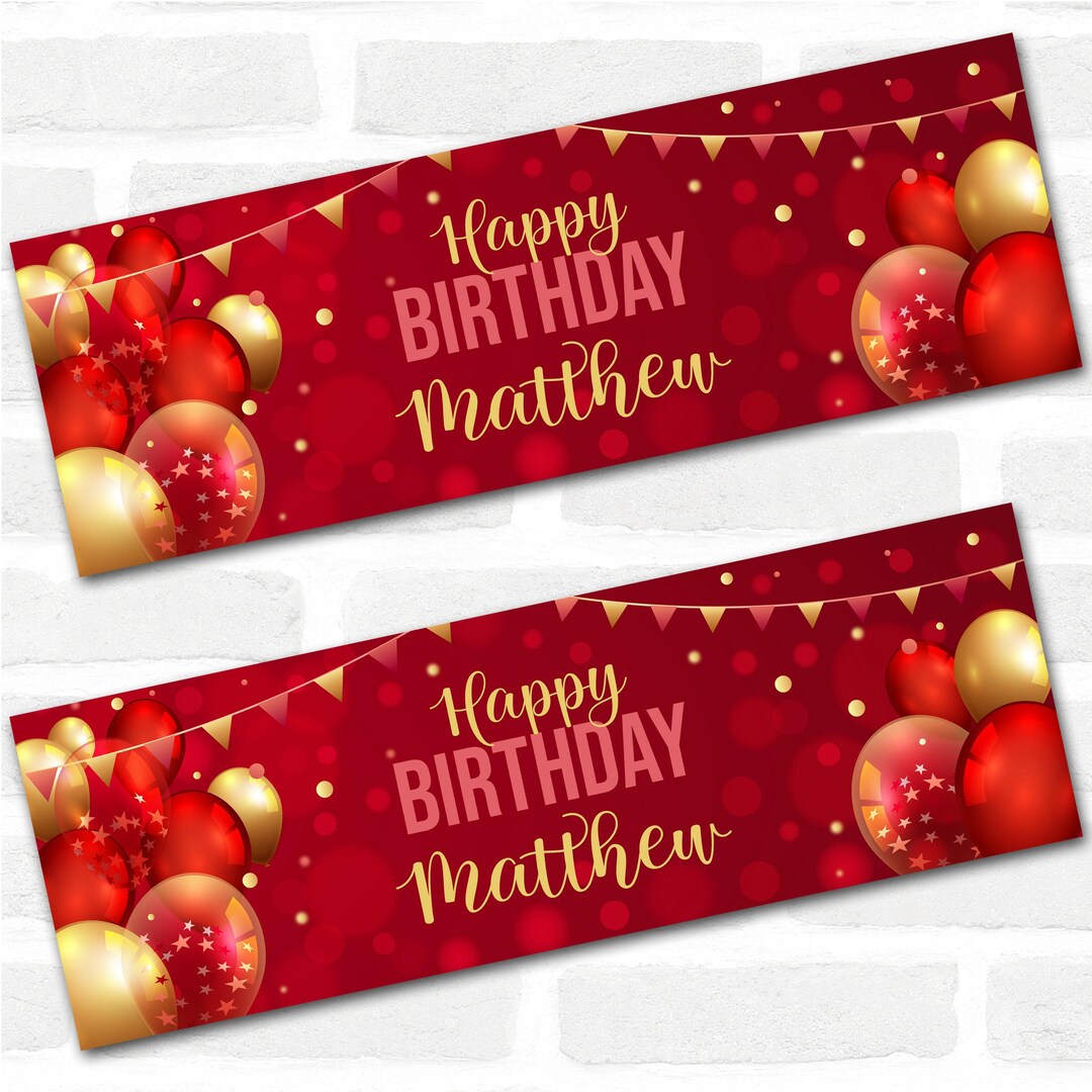 Personalised Party Banner for Birthday Red Gold Balloons | Party ...
