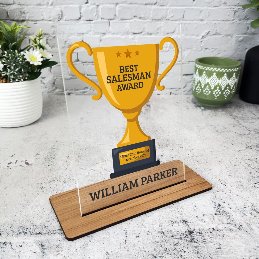 Best Salesman Award Trophy Gift Employee Colleague or Team Personalised ...