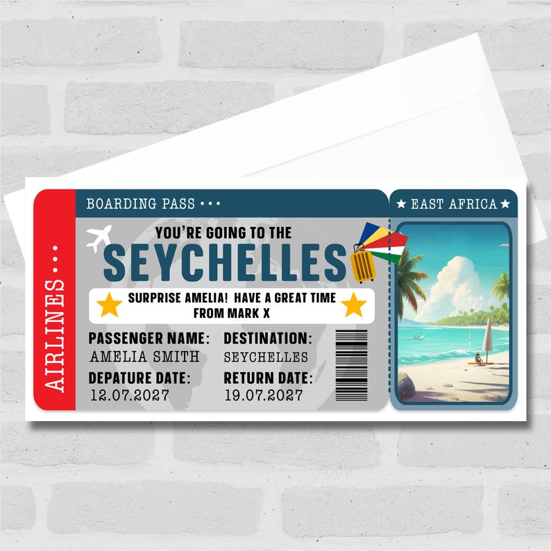 Seychelles Boarding Pass Personalised Gift Voucher Surprise Holiday ...