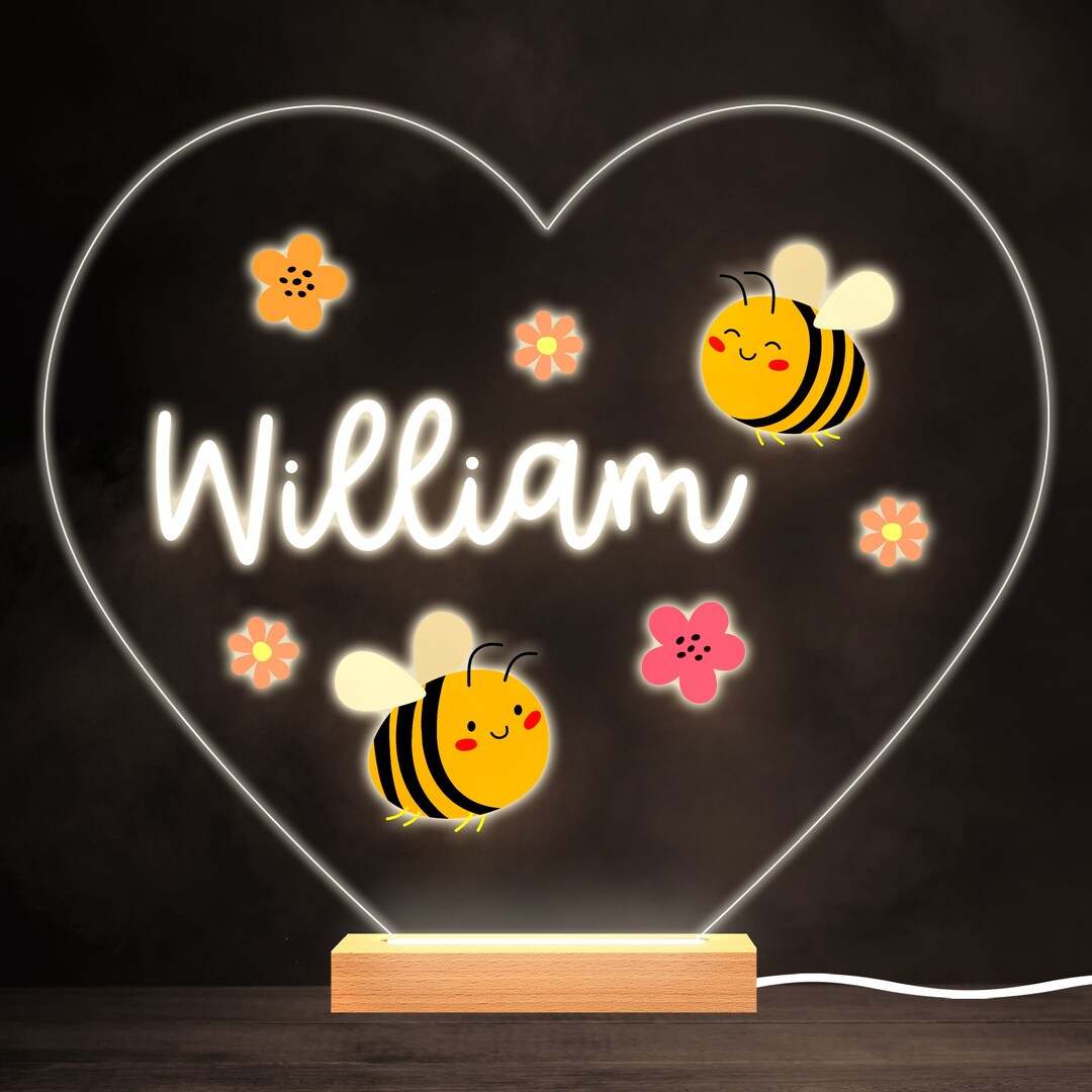 Cute Bumble Bees Colourful Heart Personalised Gift LED Lamp Night Light ...