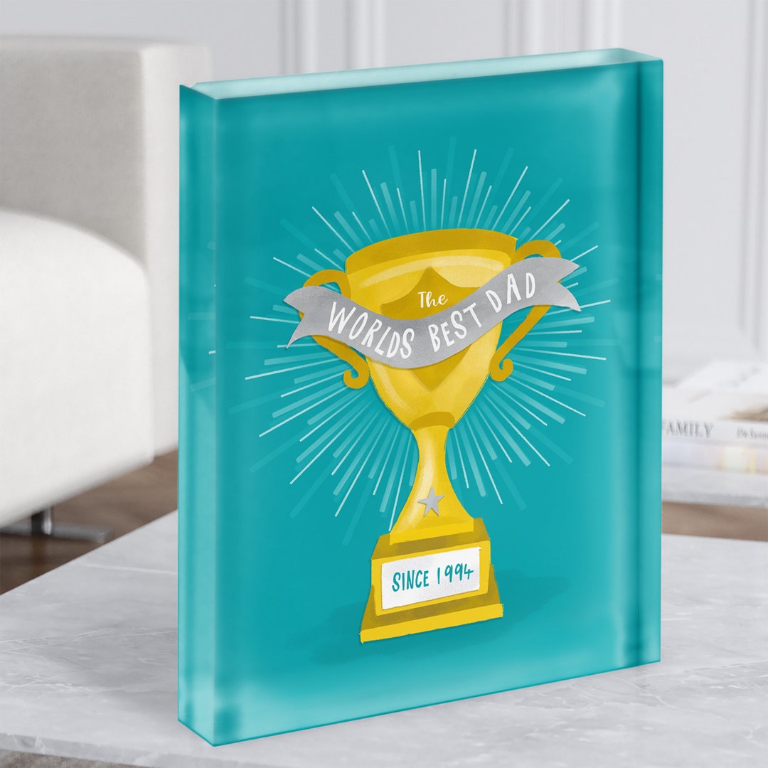 The Worlds Best Dad Trophy Any Year Dad Father's Day Gift Acrylic Block ...