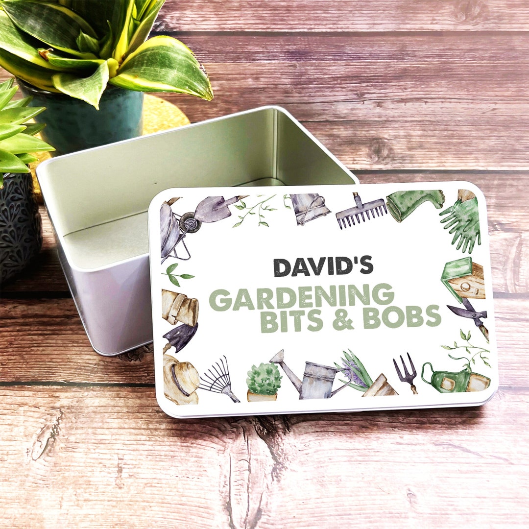 Watercolour Frame Gardening Tools & Plants Rectangle Personalised Tin ...
