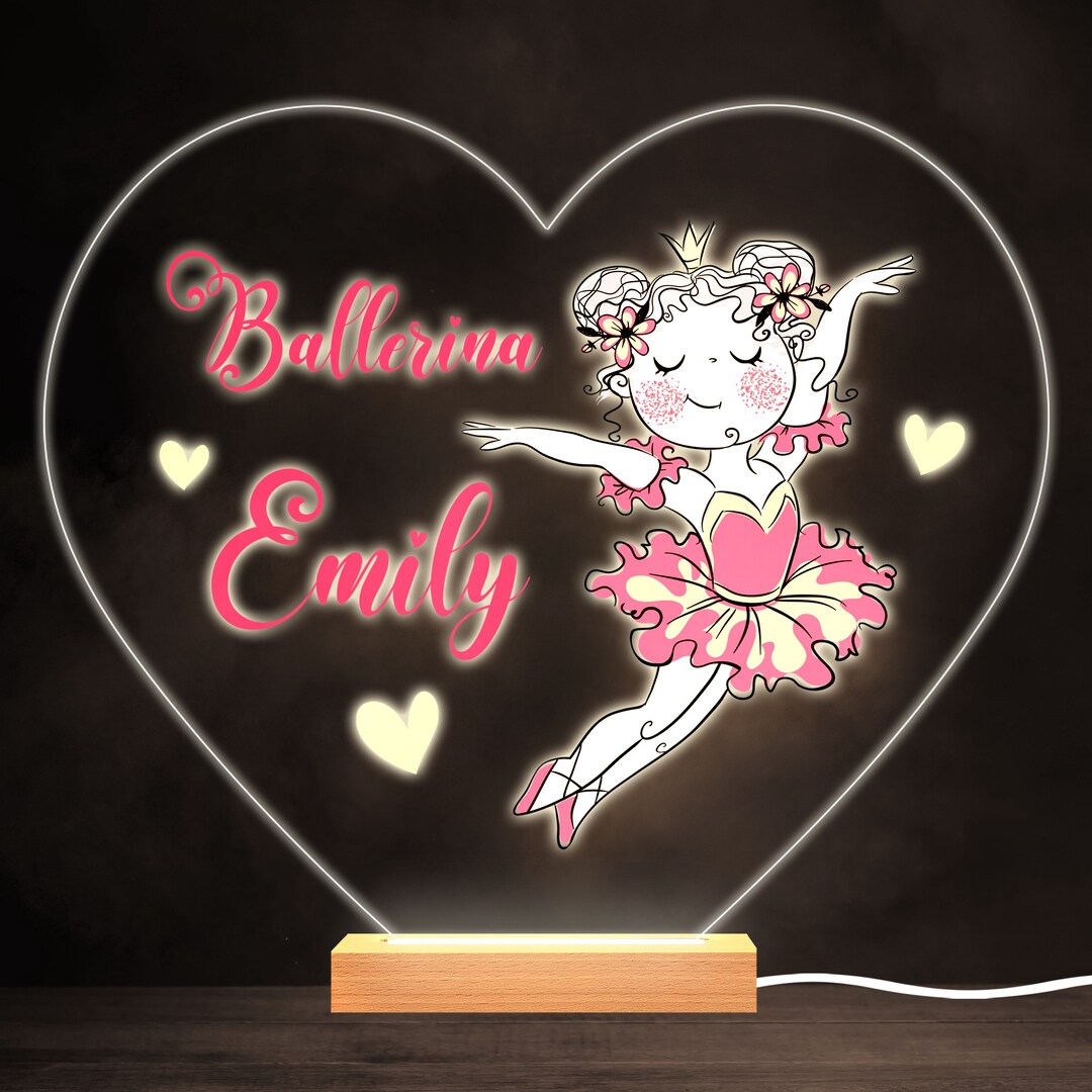 Ballerina Girl Pink Ballet Dance Bright Heart Personalised Gift Lamp ...